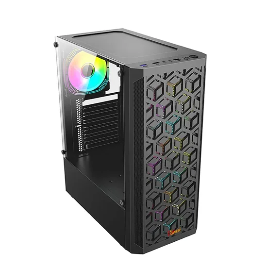 PC Power Hex Mesh Black M-ATX Gaming Casing | High-Airflow Compact Tower